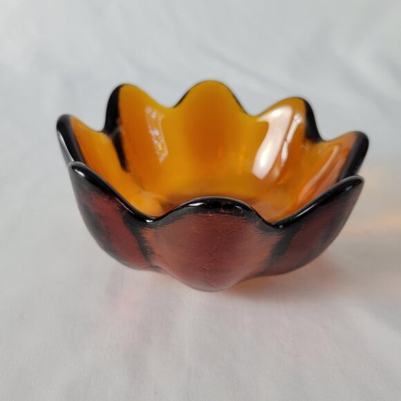 BLENKO | Accents | Vintage Blenko Glass Lotus Flower Small Amber Bowl ...